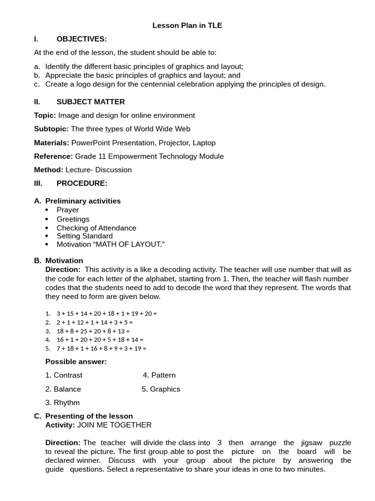 TLE Lesson Plan: Graphic Design Basics | PDF | Graphic Design ...