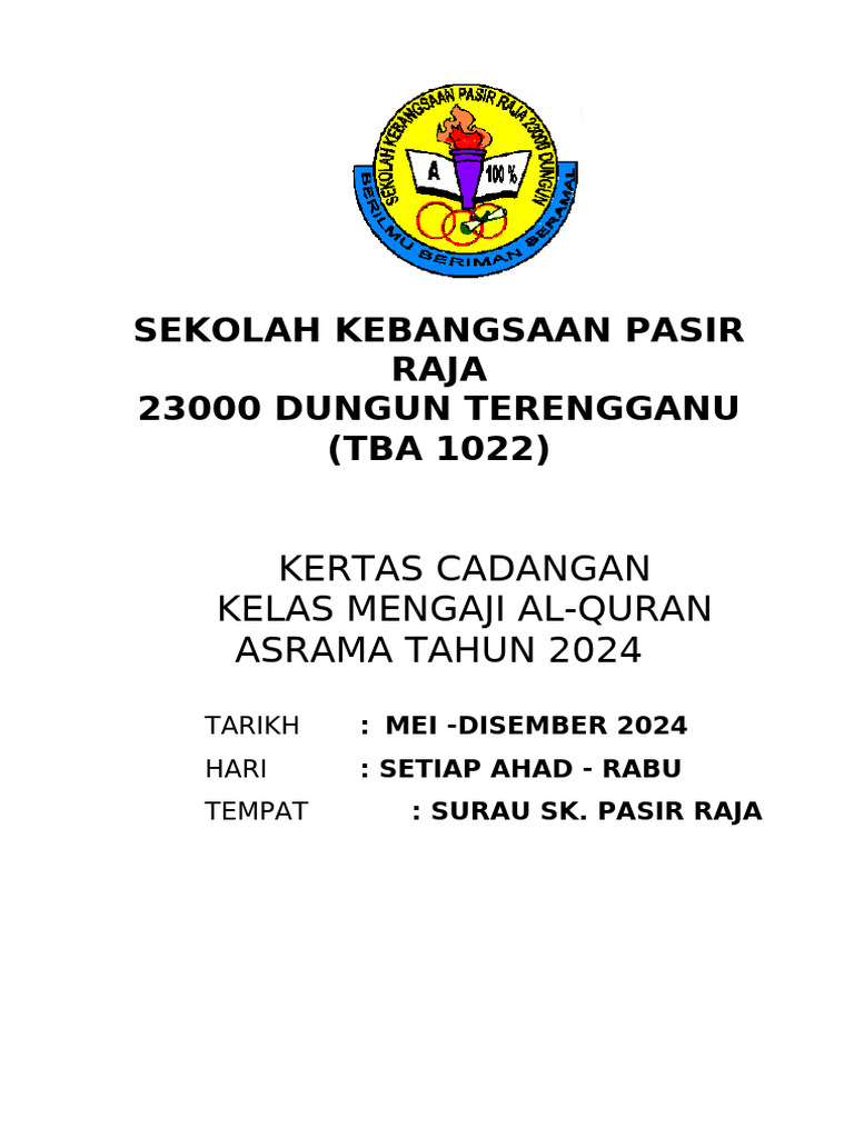 Kelas Mengaji Al-Quran 2024 SK Pasir Raja | PDF