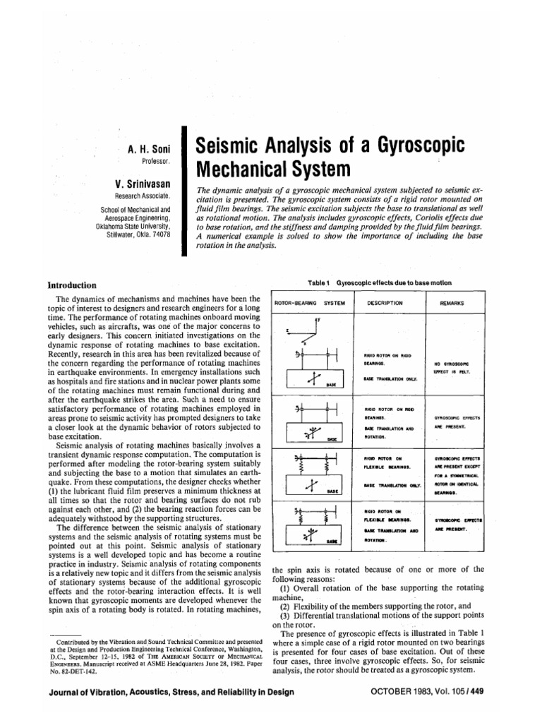 Seismic Analysis of A Gyroscopic Mechanical System | PDF | Rotation | Gyroscope