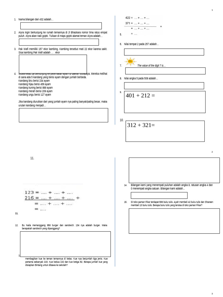 Latihan Sts 1 Math Kelas 2 | PDF