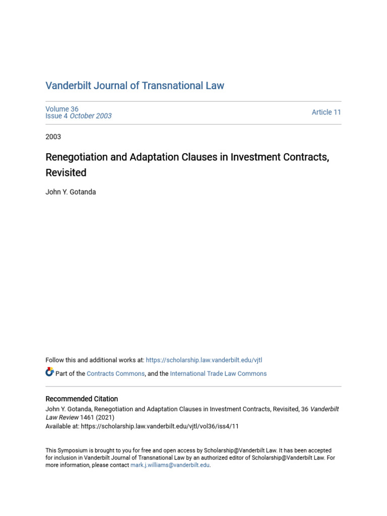 Renegotiation Clauses in Investment Contracts | PDF | Arbitration ...