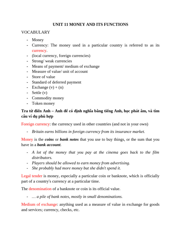 Unit 11 Money and Its Functions | PDF | Money | Medium Of Exchange