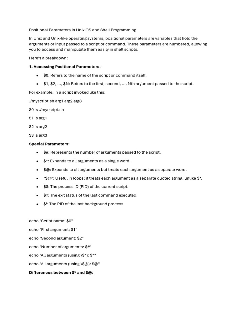 Positional Parameters in Unix OS and Shell Programming | PDF | Parameter (Computer Programming ...