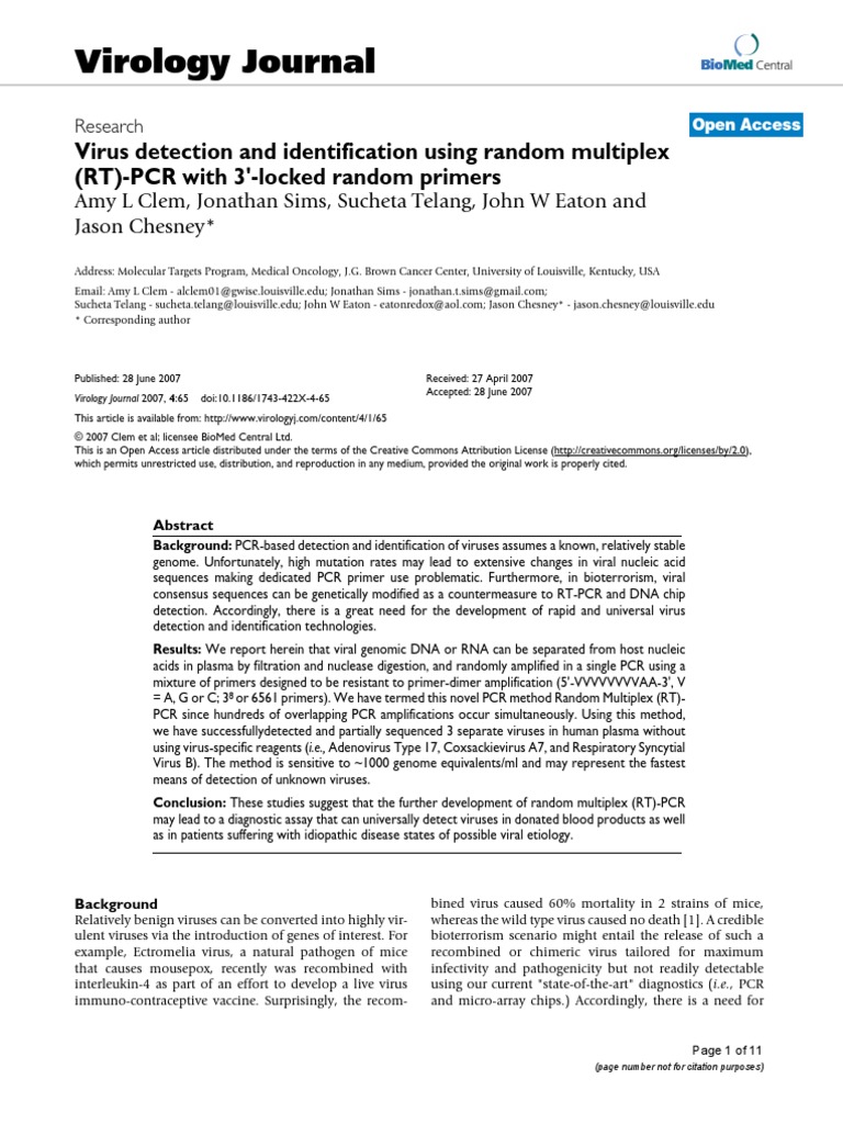 Virology Journal: Virus Detection and Identification Using Random ...