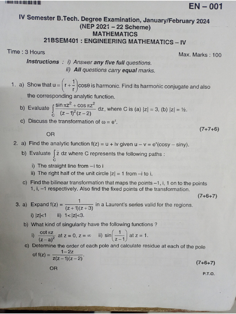 4th Sem Question Papers | PDF
