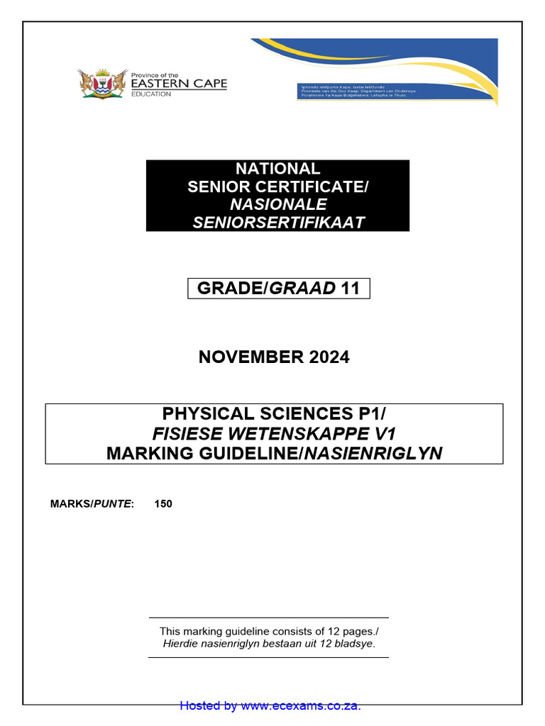 Phys Sciences p1 Gr11 Memo Nov 2024 Eng + Afr - Watermark | PDF | Force | Physical Sciences