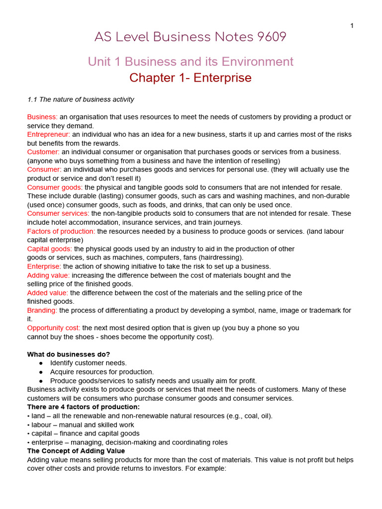 Business Notes 9609 | PDF | Recruitment | Entrepreneurship