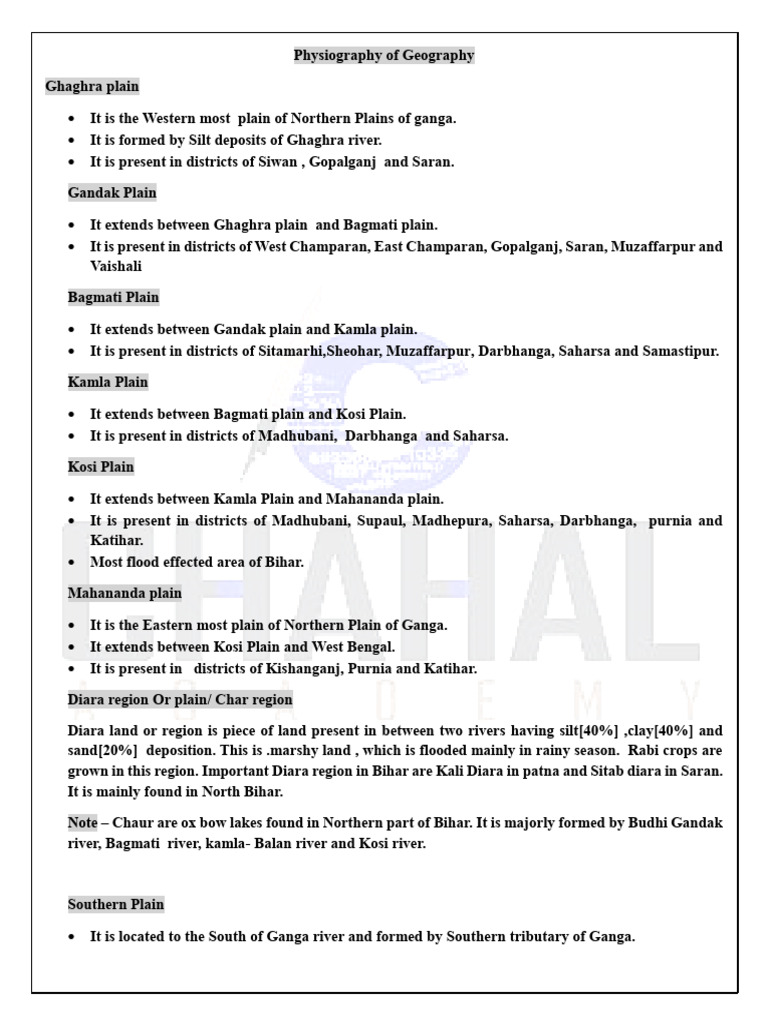 Chapter - 4 Physiography of Bihar. (Part - 2) English | PDF | Physical Geography | Earth Sciences