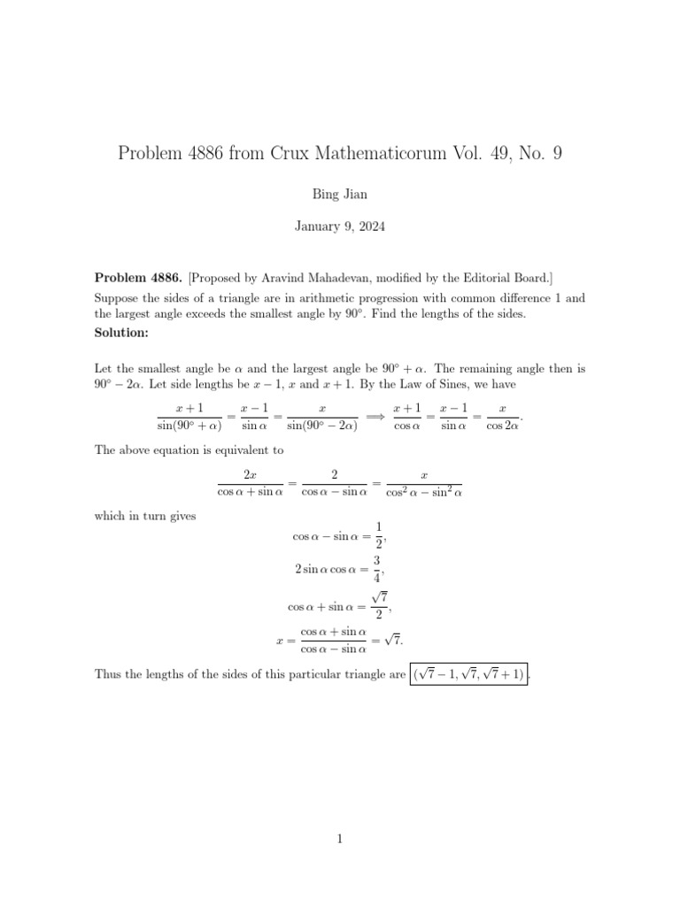 Crux Math Problem 4886 Solution | PDF