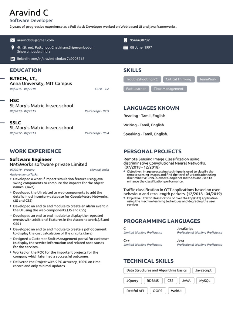 Aravind's Resume Updated | PDF | Software | Java Script