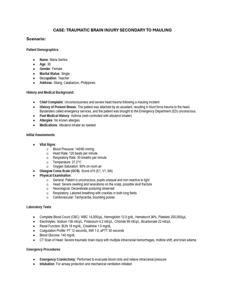 Case Scenario - Trumatic Brain Injury | PDF | Traumatic Brain Injury ...
