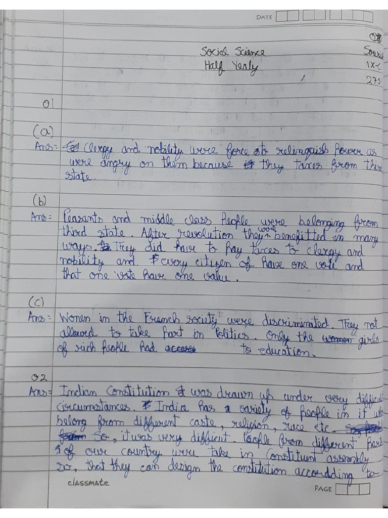 Sourish. Ix C. (27) - 2751. Half Yearly Social Science | PDF