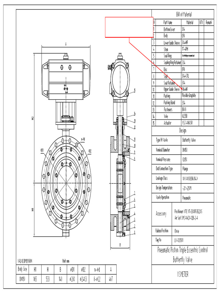 LV-020501-R Control Butterfly Valve Drawing | PDF