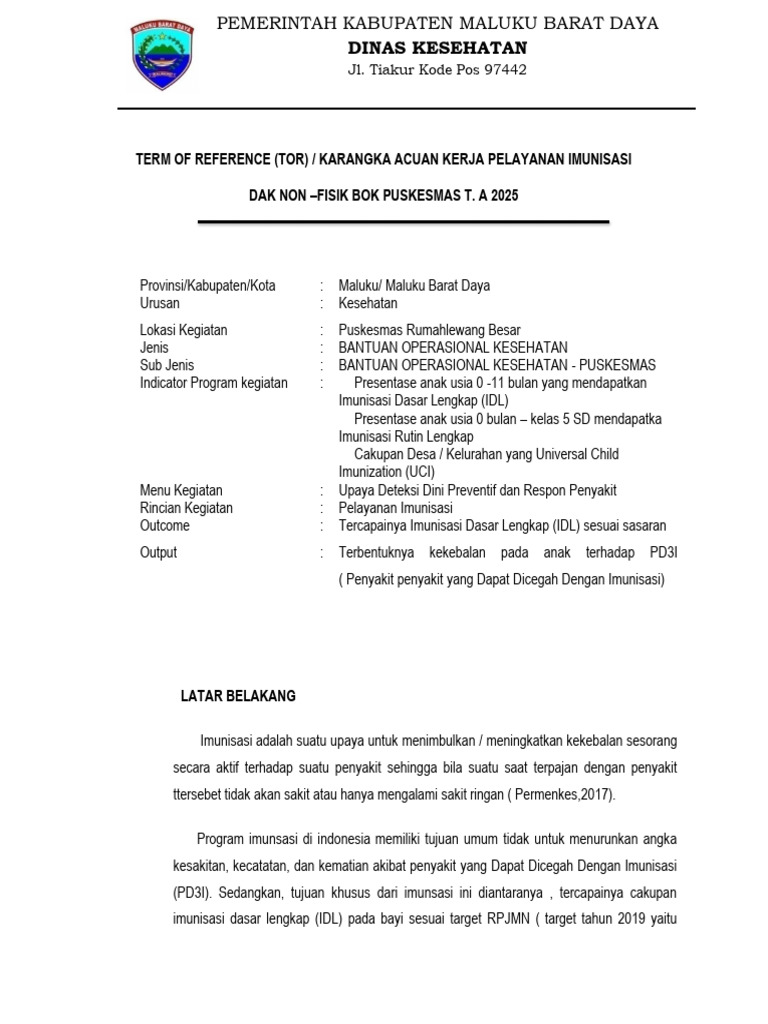 PKM RLB PDF Tor Pelayanan Imunisasi 2025 | PDF