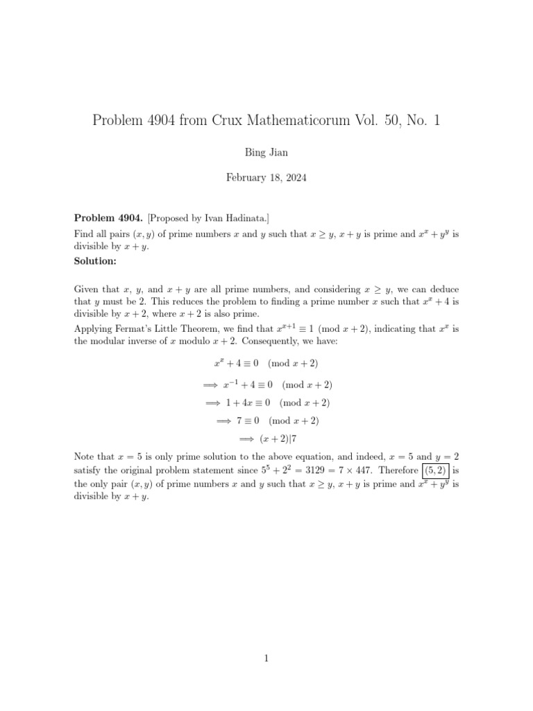 Problem 4904 From Crux Mathematicorum Vol. 50, No. 1 | PDF