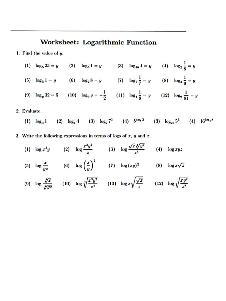 Logarithm Worksheet | PDF