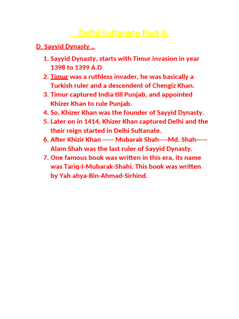 Delhi Sultanate Part 4 | PDF