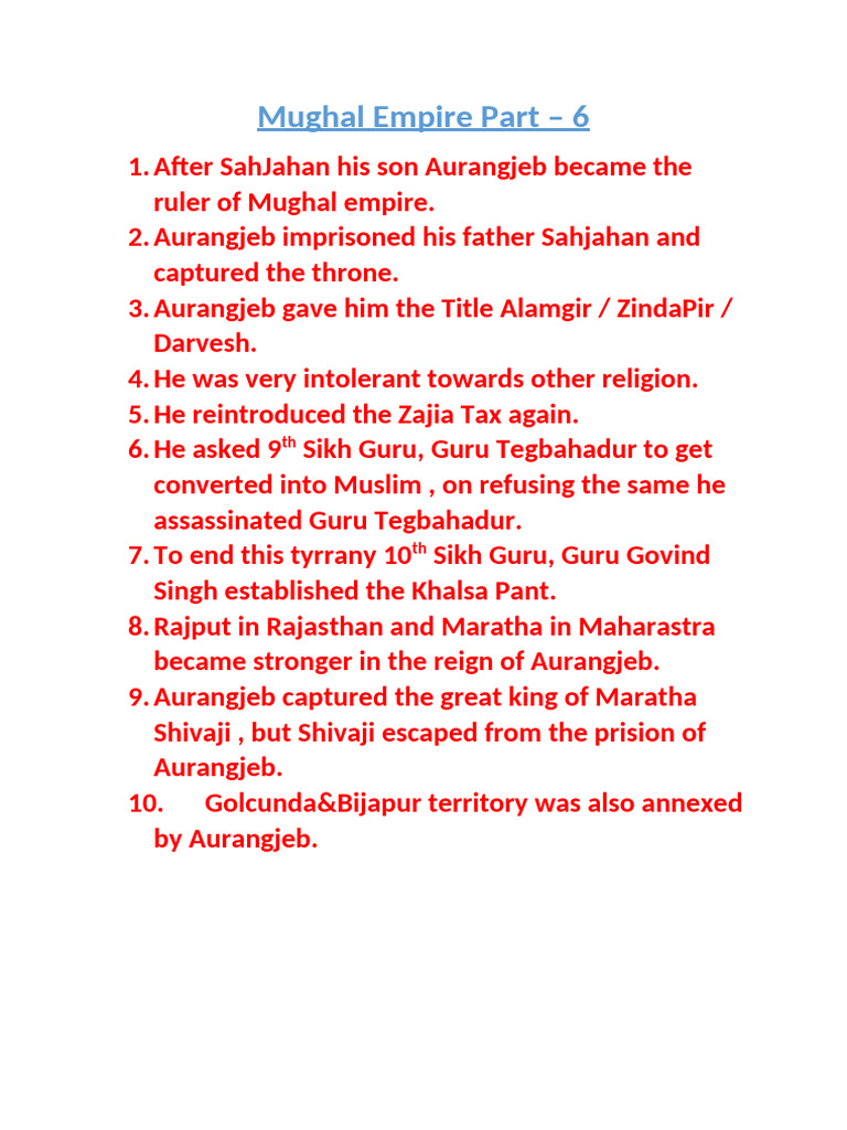 Mughal Empire Part - 6 | PDF | Travel | History