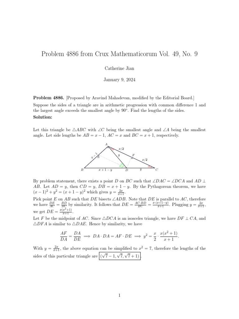 Problem 4886 From Crux Mathematicorum Vol. 49, No. 9 | PDF | Triangle | Euclid