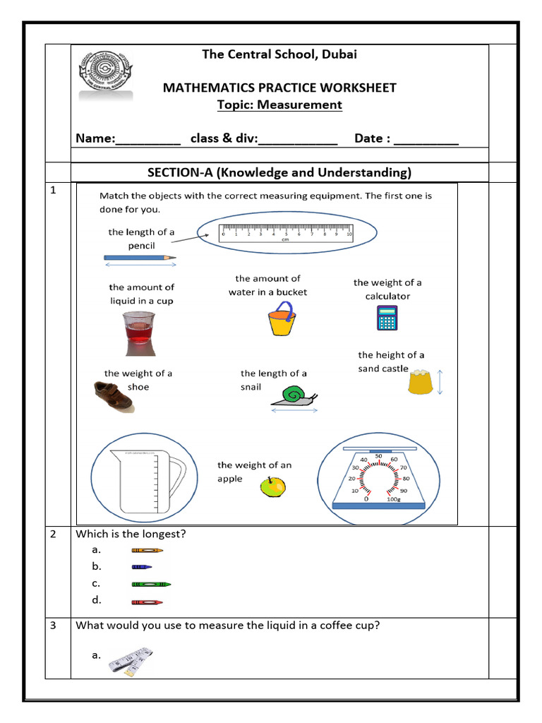 Measurement Practice Worksheet - GR 1 | PDF
