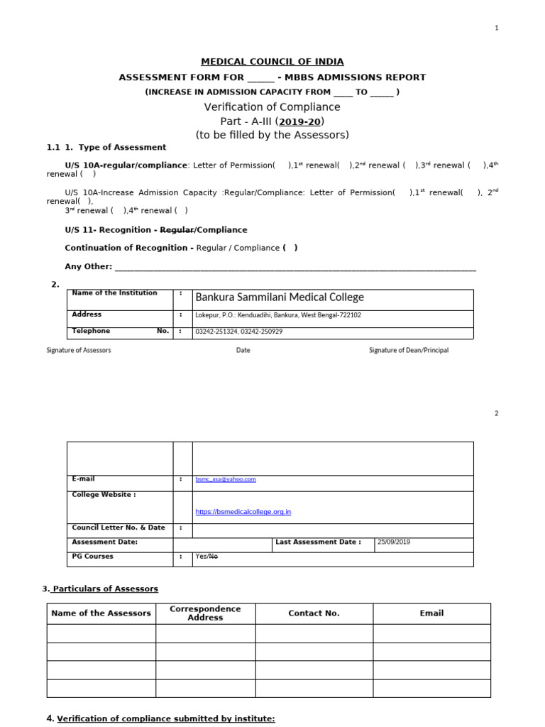 Assessment Form - AIII-Compliance | PDF | Pathology | Clinical Medicine