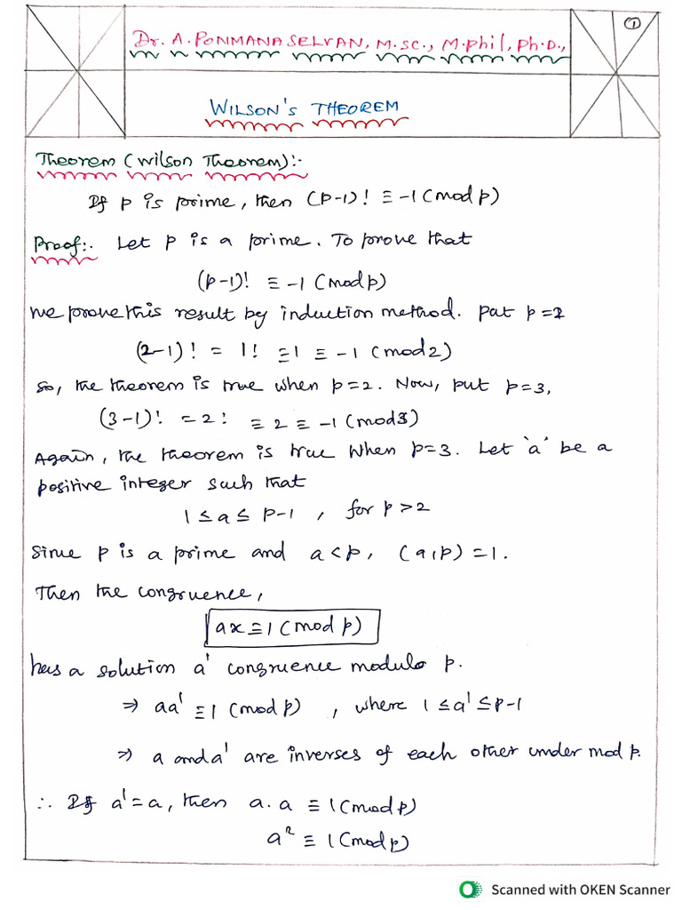 Wilsons Theorem Pdf 1279
