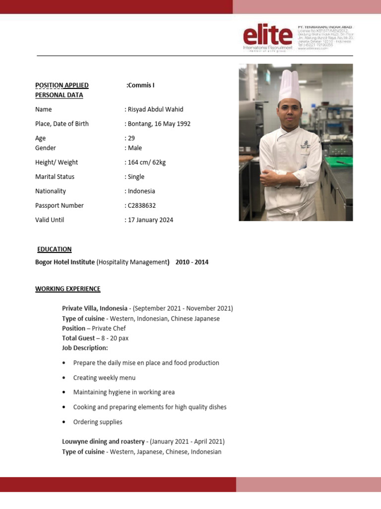 CV Elite - Risyad | PDF | Chef | Japanese Cuisine