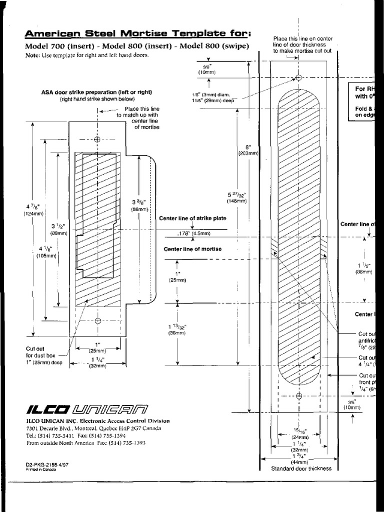 Kaba Ilco 700 Lock Install Template | PDF