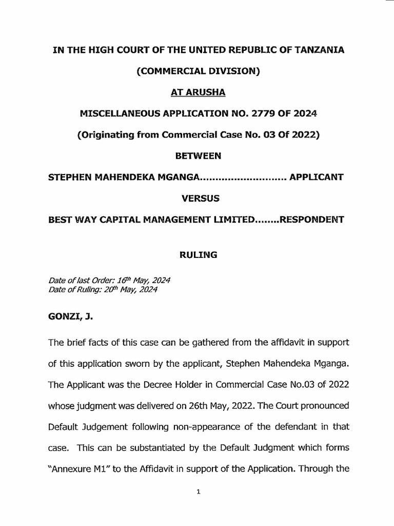 Stephen Mahendeka Mganga Vs Best Way Capital Management LTD (Misc ...