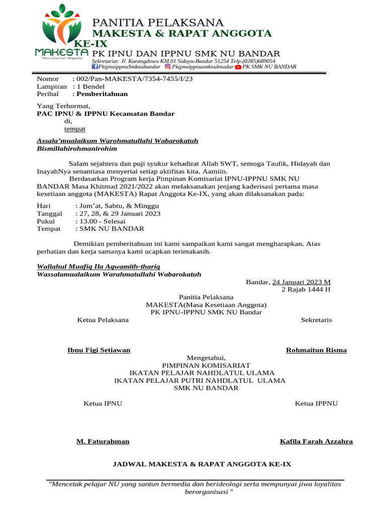 Surat Pemberitahuan Pac Yaa | PDF