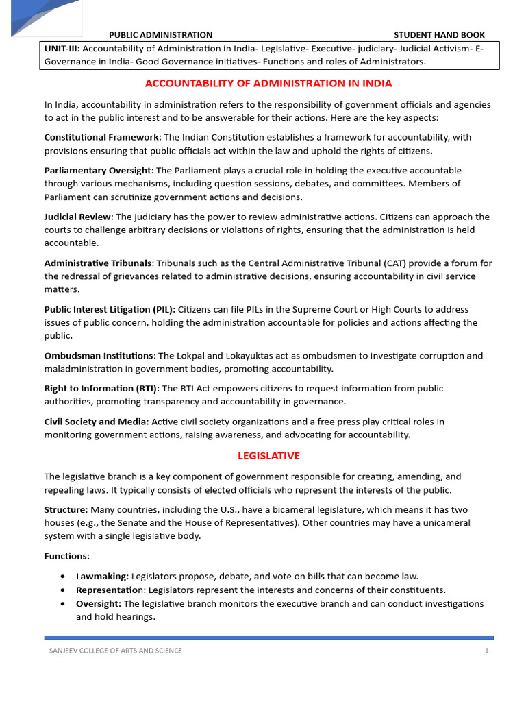 Public Admin Handbook: Accountability | PDF | Governance | Legislature