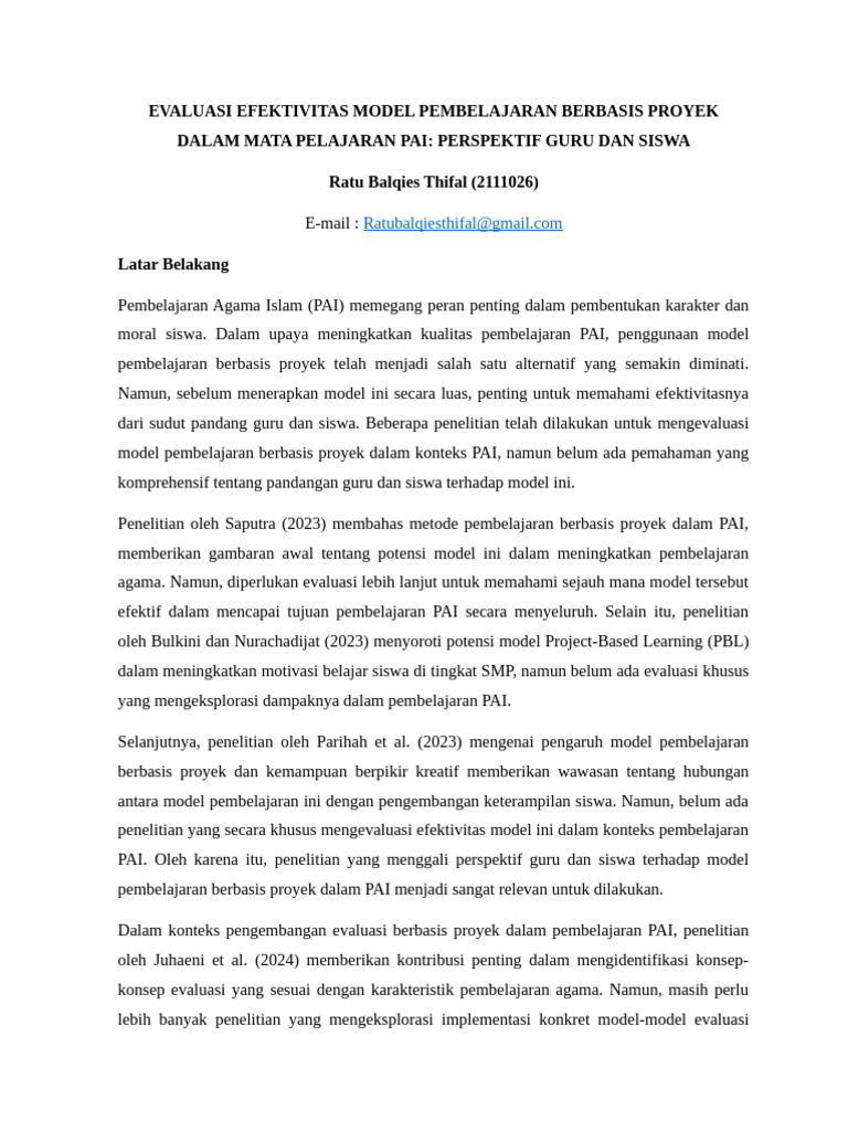 ARTIKEL Evaluasi Efektivitas Model Pembelajaran Berbasis Proyek Dalam ...