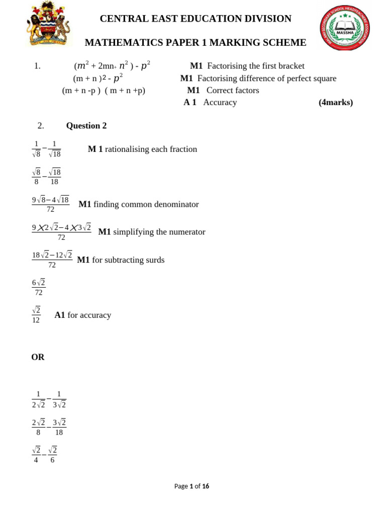 2024 Ceed Mathematics - Marking Key I | PDF | Factorization | Mathematics