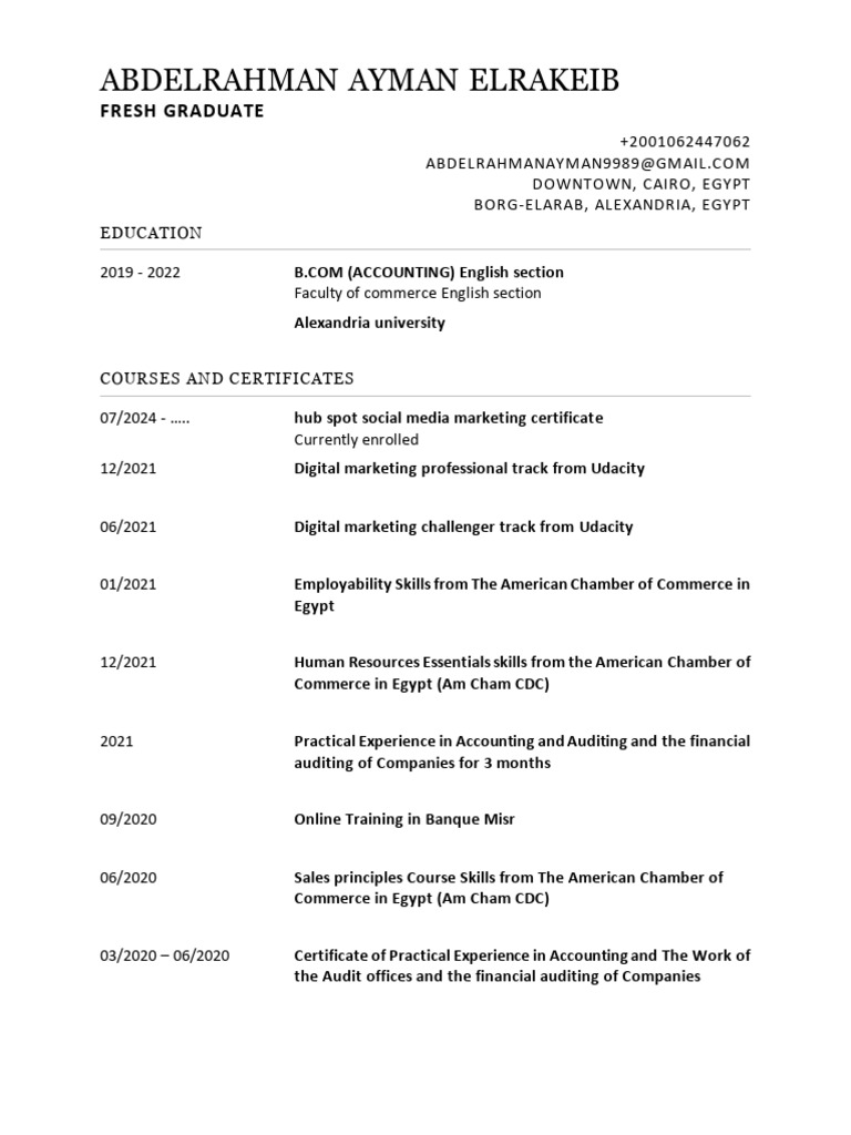 Abdelrahman Ayman Elrakeib New CV 2024 | PDF | Social Media | Popular Culture & Media Studies