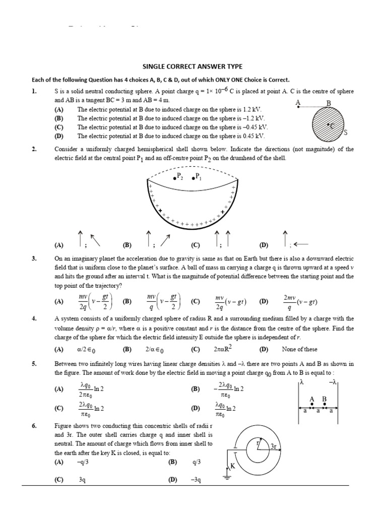 Electrostatics: Key Concepts and Problems | PDF | Electric Field | Sphere