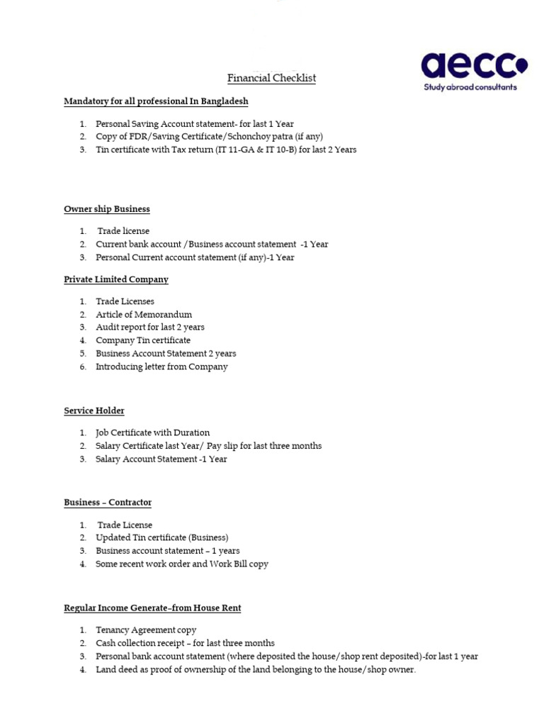 Financial Checklist AECC | PDF | Taxes | Business