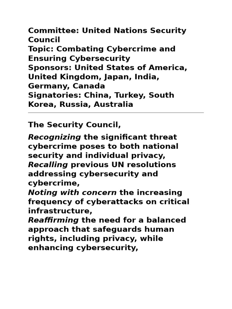 Draft Resolution (UNSC) | PDF | Social Science | Technology & Engineering