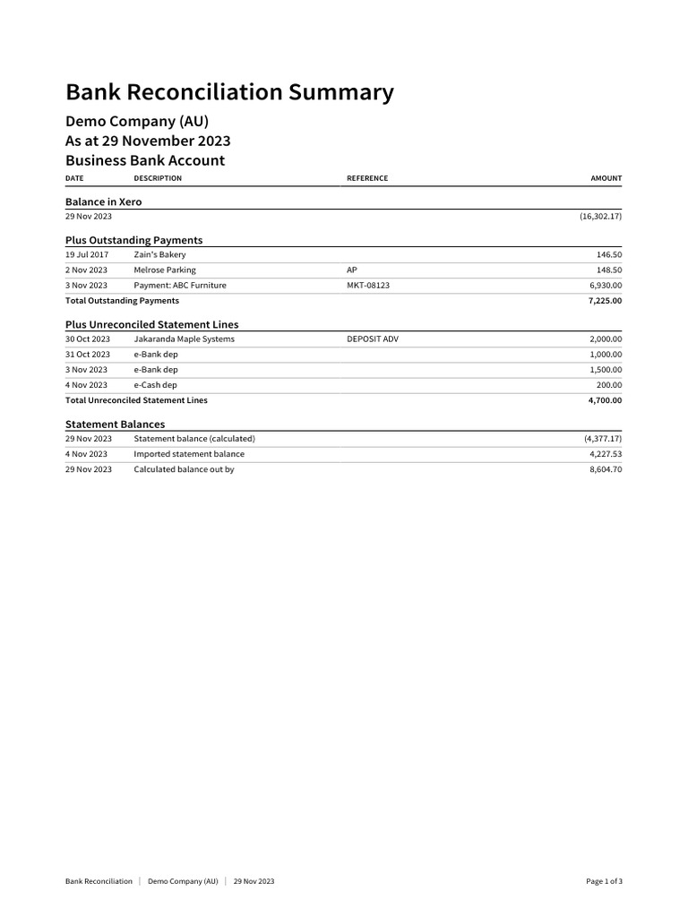 Bank Reconciliation Nov 2023 | PDF | Banking | Financial Services