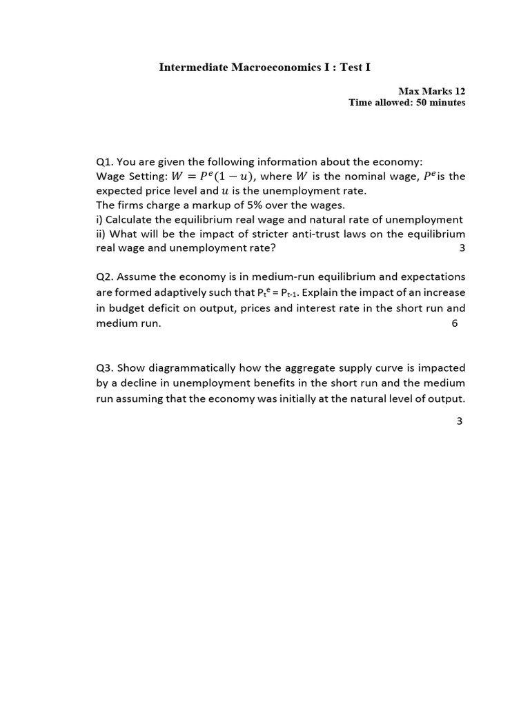 Intermediate Macro I Test 1 2024 | PDF