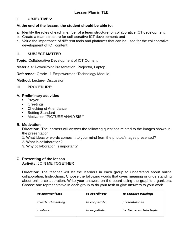 Collaborative ICT Development Lesson Plan | PDF | Educational Technology | Lesson Plan