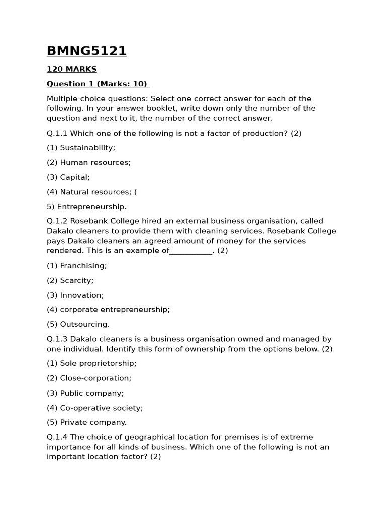 BMNG5121 MOCK EXAM 1 | PDF | Recruitment | Financial Economics