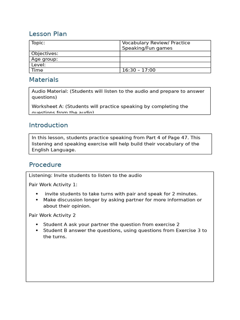 Vocabulary Games for Young Learners | PDF