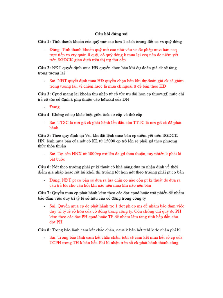 Bai Tap Tu Luan Va Trac Nghiem Mon Thi Truong Chung Khoan Hoc Vien Nga 74856 | PDF