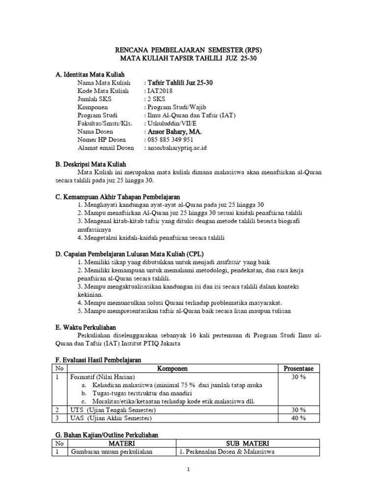 RPS TFSR Tahlili Kls 7E 2023 | PDF