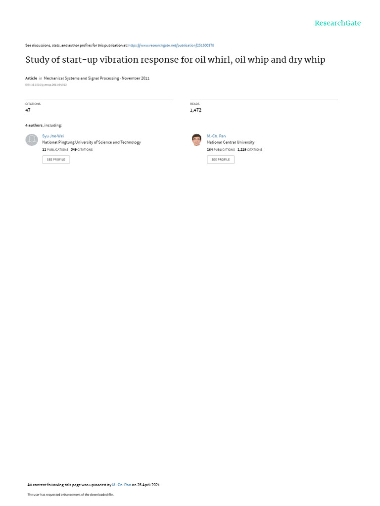 Study of Start Up Vibration Response For Oil Whirl Oil Whip and Dry ...