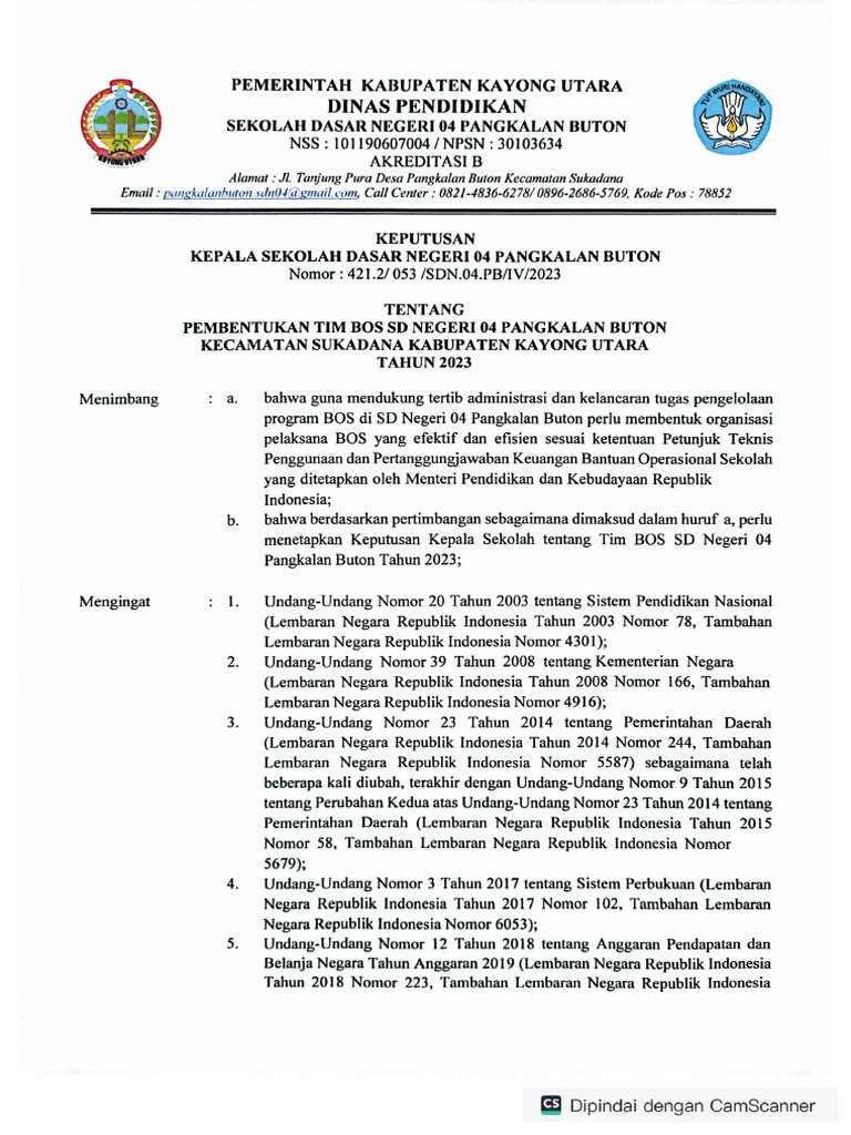 Sk Tim Bos Sdn 04 Pangkalan Buton | PDF