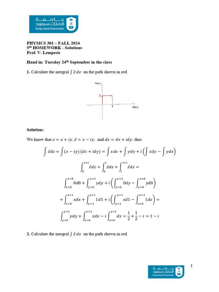 HMW 5 PHYS 301 FALL 2024-Solutions | PDF | Physics | Mathematical Objects