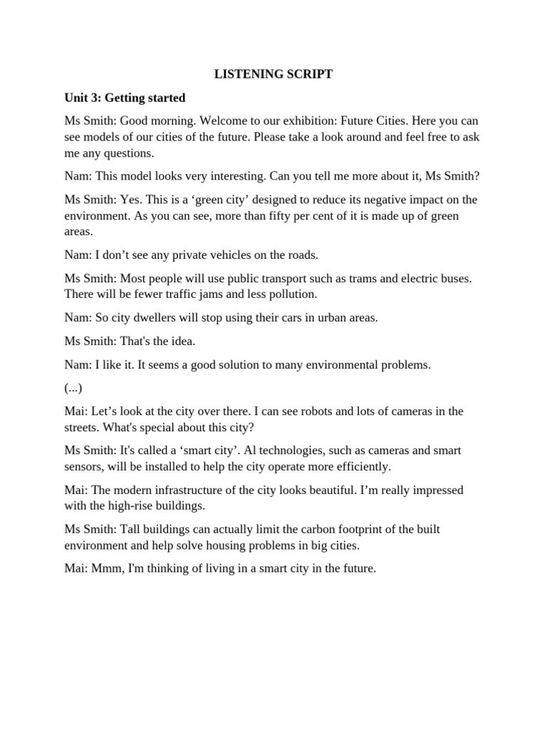 Listening Script | PDF | Sustainable City