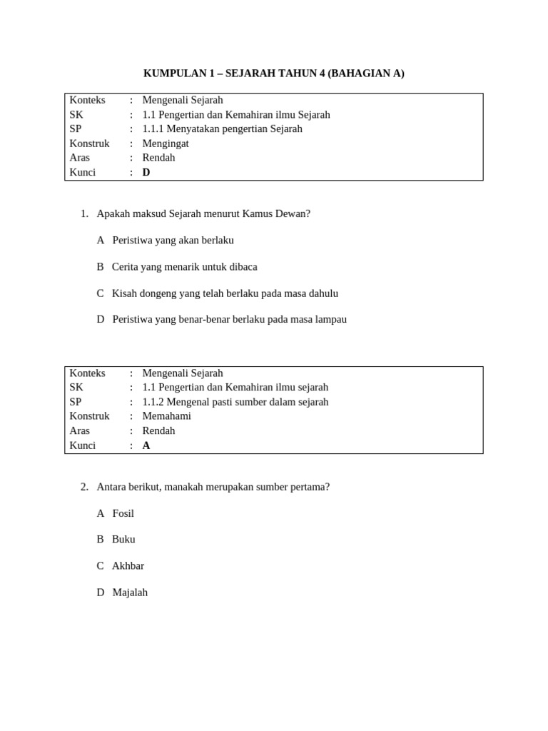 Soalan Bahagian A Thun 4 | PDF