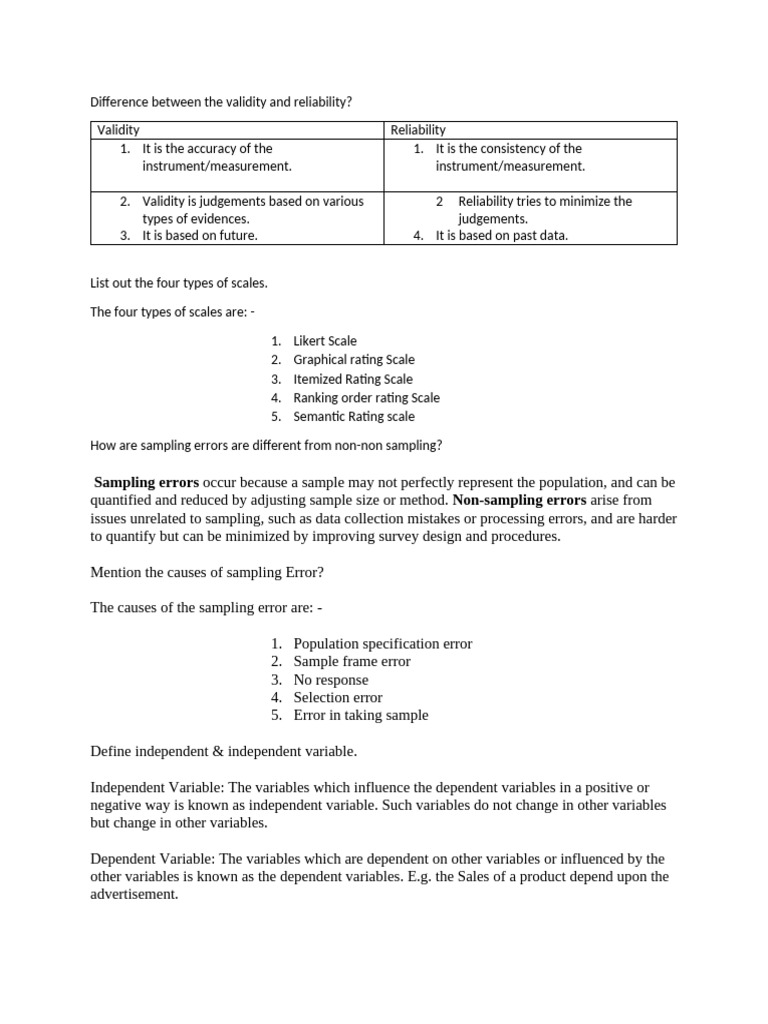 Difference Between The Validity and Reliability | PDF | Sampling ...